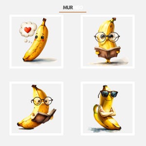 Funny Banana PNG Set, 15 Transparent Banana Emotions Clipart, Banana ...