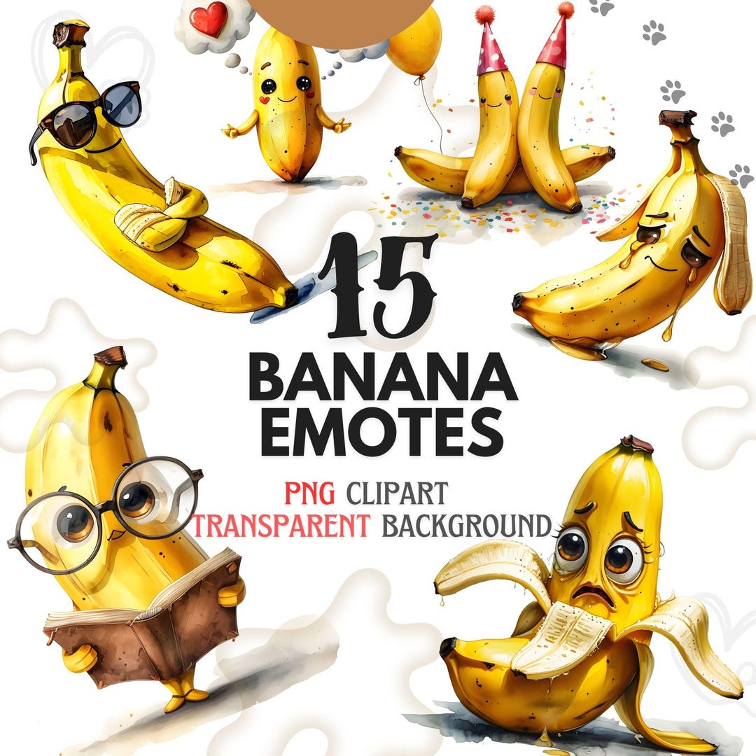 Funny Banana PNG Set, 15 Transparent Banana Emotions Clipart, Banana ...