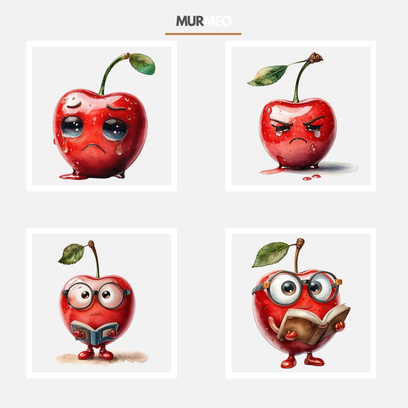 Cherry Emotions Clipart Set, 16 PNG With Transparent Background, Cute ...