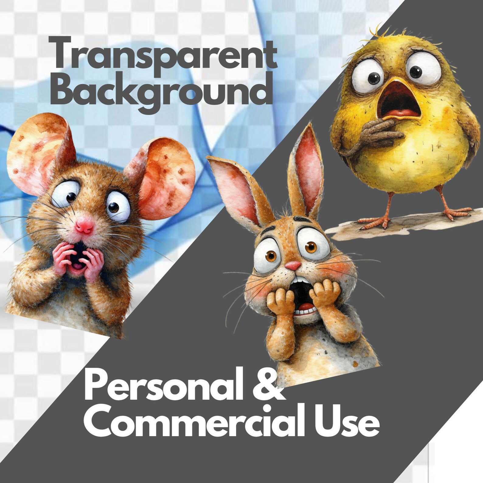 Scared Animals PNG Clipart Set, 16 Funny Animal Illustrations, Cute ...