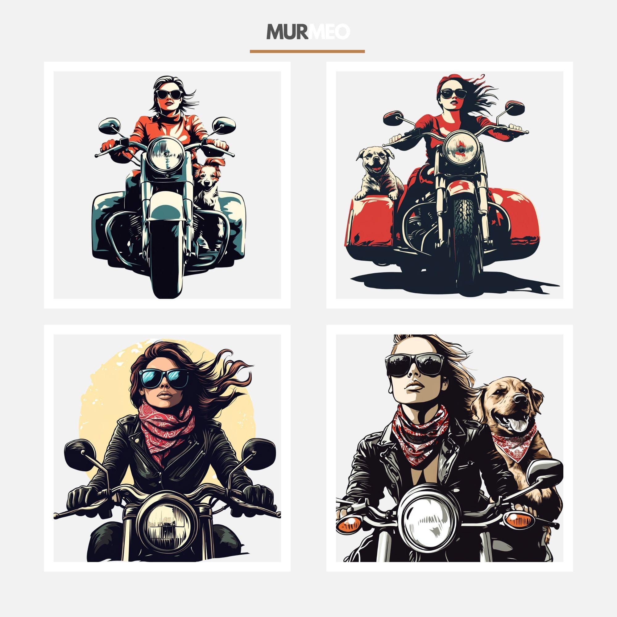 Lady Biker Clipart Bundle With Dogs PNG | 18 Cool Motorcycle Woman ...
