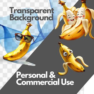 Funny Banana PNG Set, 15 Transparent Banana Emotions Clipart, Banana ...