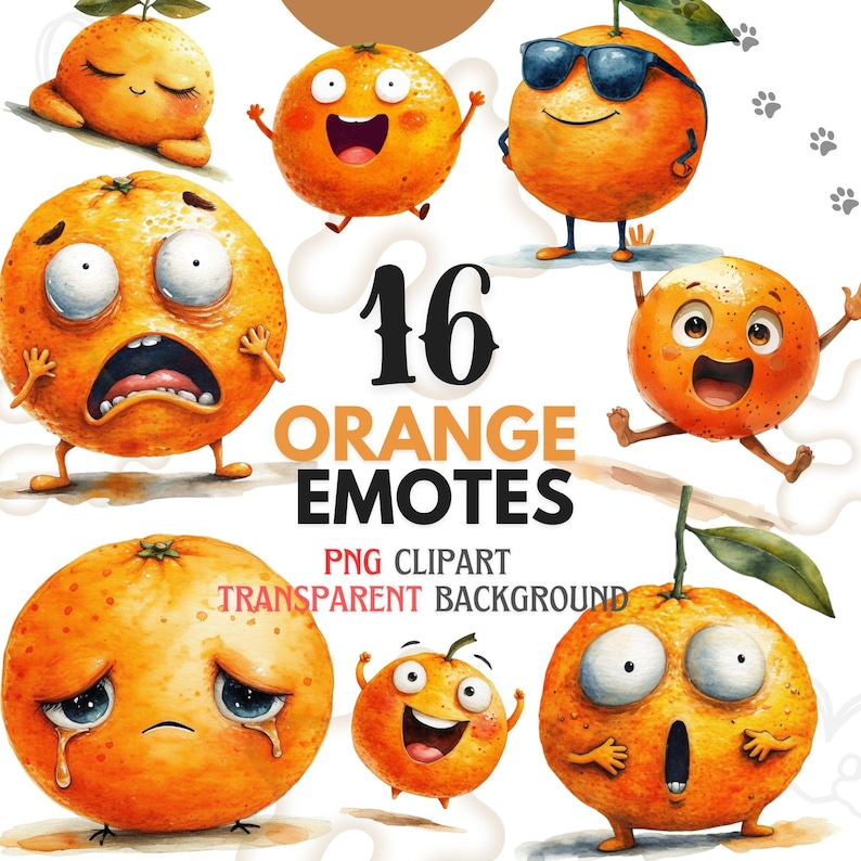 Orange Emotes Clipart Set, 16 PNG Images With Transparent Background ...