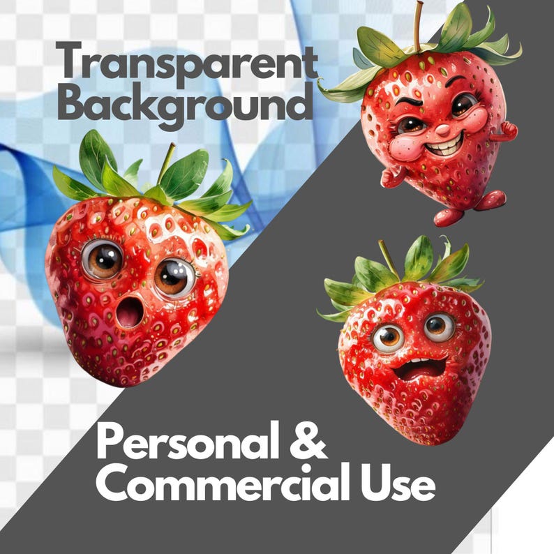 Strawberry Emotes Clipart Set, 16 PNG With Transparent Background, Cute ...
