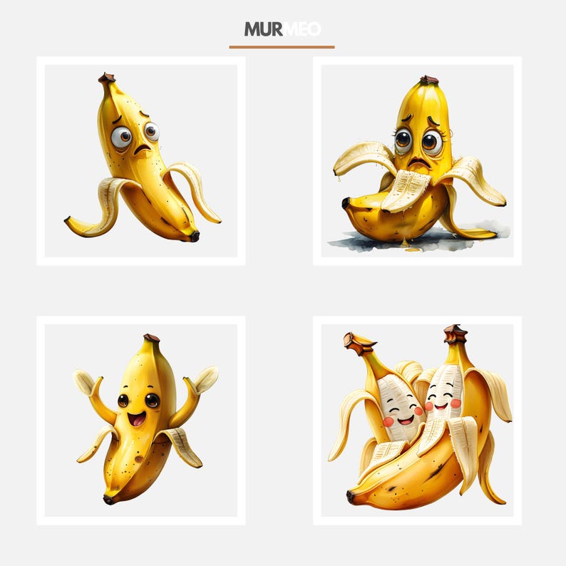 Funny Banana PNG Set, 15 Transparent Banana Emotions Clipart, Banana ...