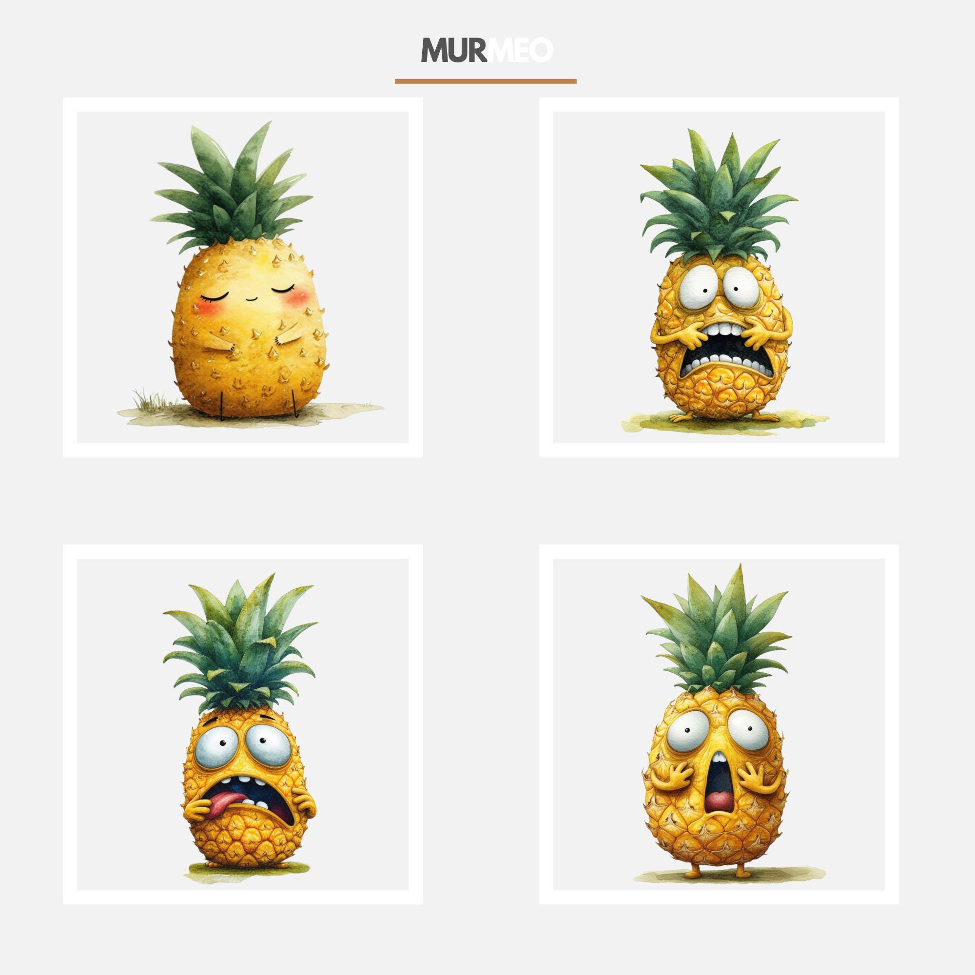 Pineapple Emotes Clipart Set, 15 PNG With Transparent Background, Cute ...