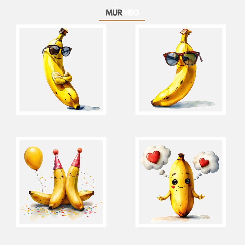 Funny Banana PNG Set, 15 Transparent Banana Emotions Clipart, Banana ...
