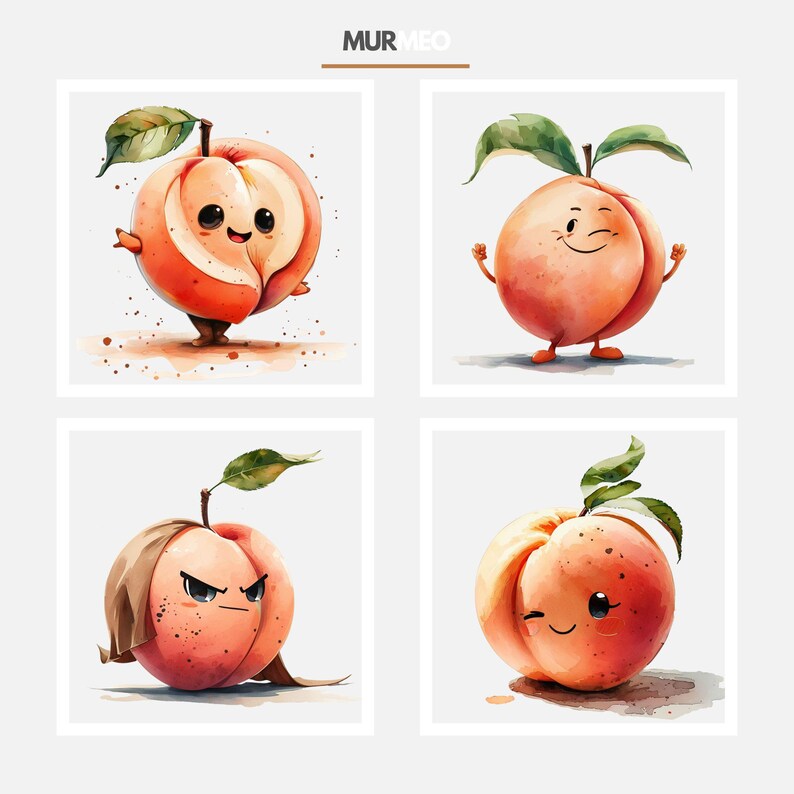Cute Peach Emotes PNG Bundle, Kawaii Fruit Emoji Set, Funny Stream Chat ...