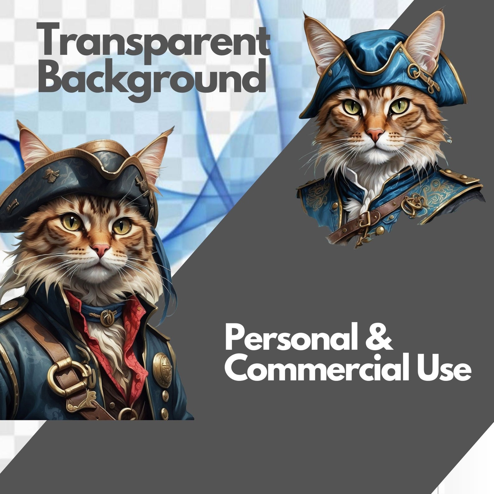 Pirate Cats Clipart, 8 Transparent PNG Set, Fun Feline Graphics, Set ...