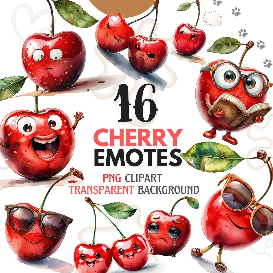 Cherry Emotions Clipart Set, 16 PNG With Transparent Background, Cute ...