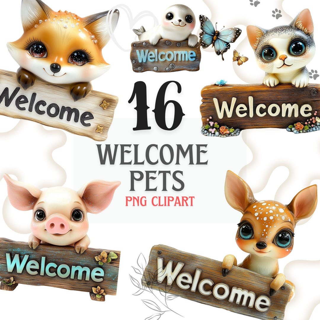 Cute Welcome Animals PNG Clipart Bundle With 16 Adorable Pet ...