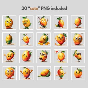 Cute Mango Emotes PNG Bundle for Streamers and Creators, Funny Tropical ...