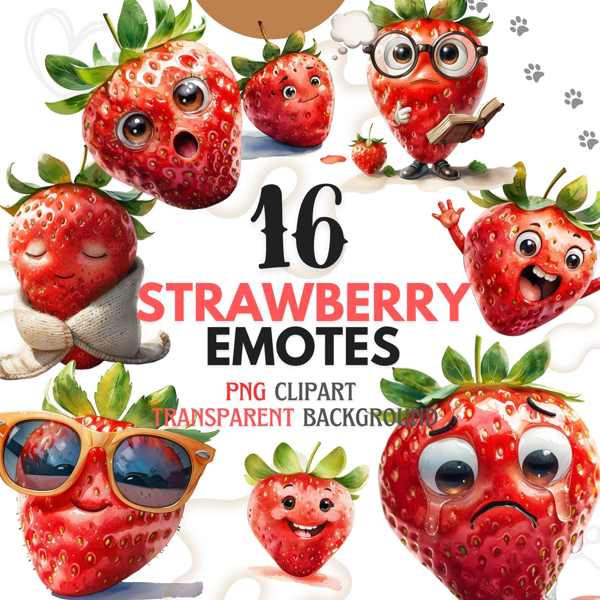 Strawberry Emotes Clipart Set, 16 PNG With Transparent Background, Cute ...