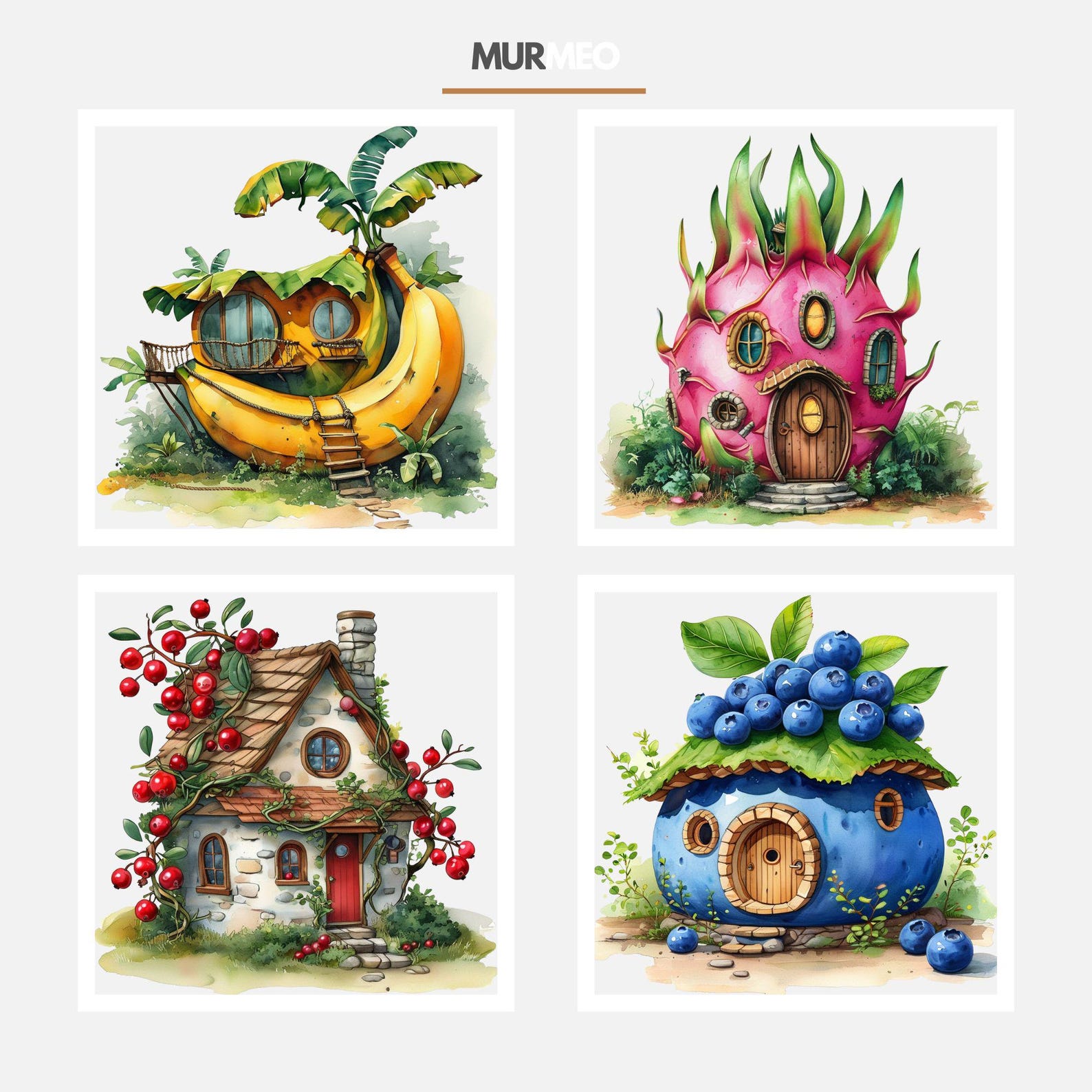 Fruit Houses Clipart PNG, 18 Cute Fairy Tale Fruit Cottage ...