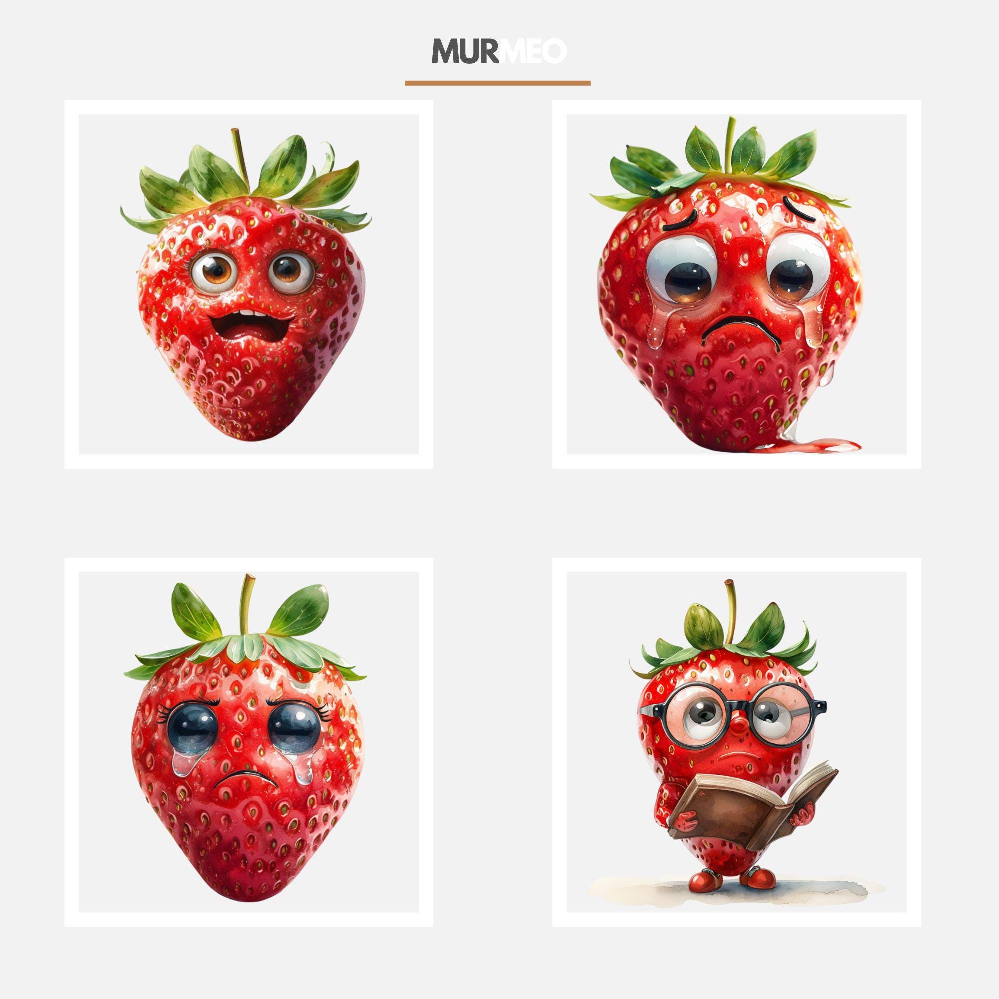 Strawberry Emotes Clipart Set, 16 PNG With Transparent Background, Cute ...