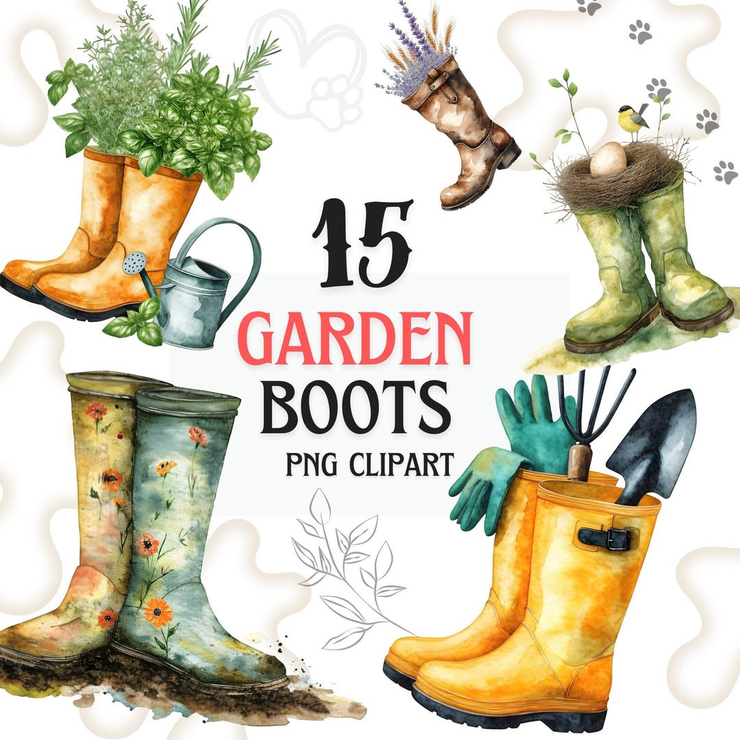Garden Boots Clipart Bundle, Spring PNG Designs, Gardening Clipart ...