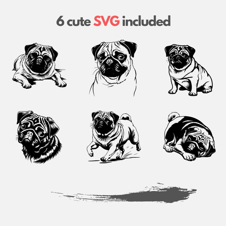 Adorable Pug Dog SVG Vector Clipart, Perfect for Cricut, Silhouette ...