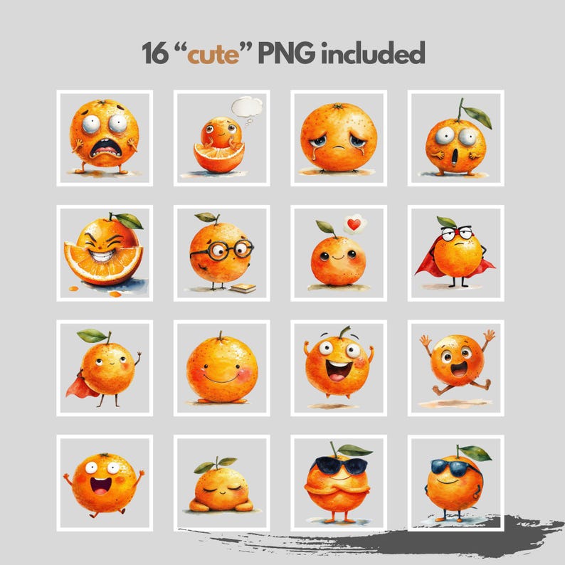 Orange Emotes Clipart Set, 16 PNG Images With Transparent Background ...