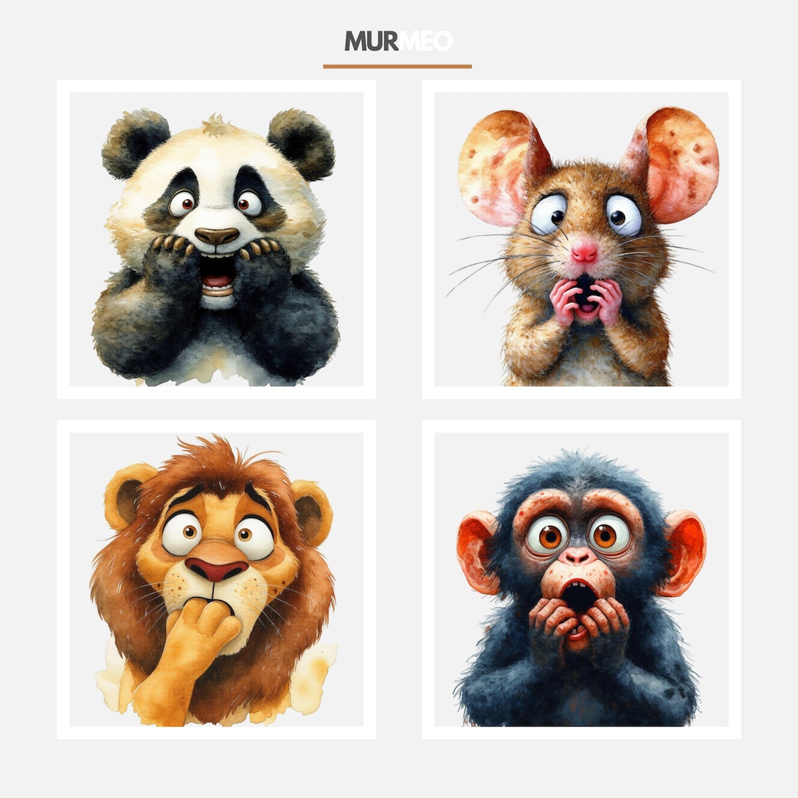 Scared Animals PNG Clipart Set, 16 Funny Animal Illustrations, Cute ...