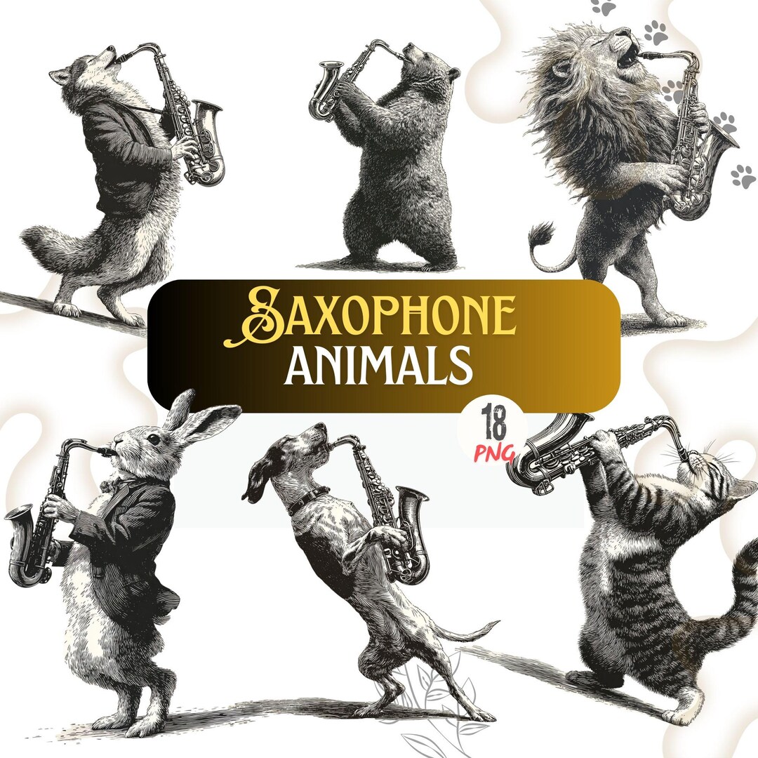 Whimsical Saxophone Playing Animals PNG Set for Creative Crafting ...