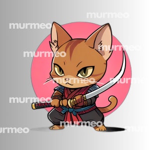 Abyssinian Samurai Clipart, 12 Transparent PNG, Unique Samurai Kitten ...
