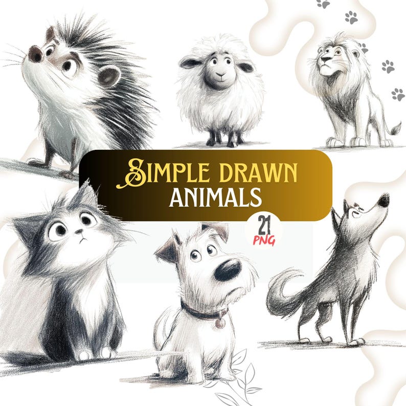 Simple Drawn Animals Clipart Bundle, Cute Hand Drawn Animal Sketches ...