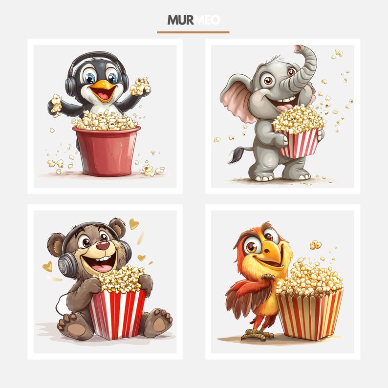 Cute Animals With Popcorn Clipart | 16 Funny Pet PNG Images | Cartoon ...
