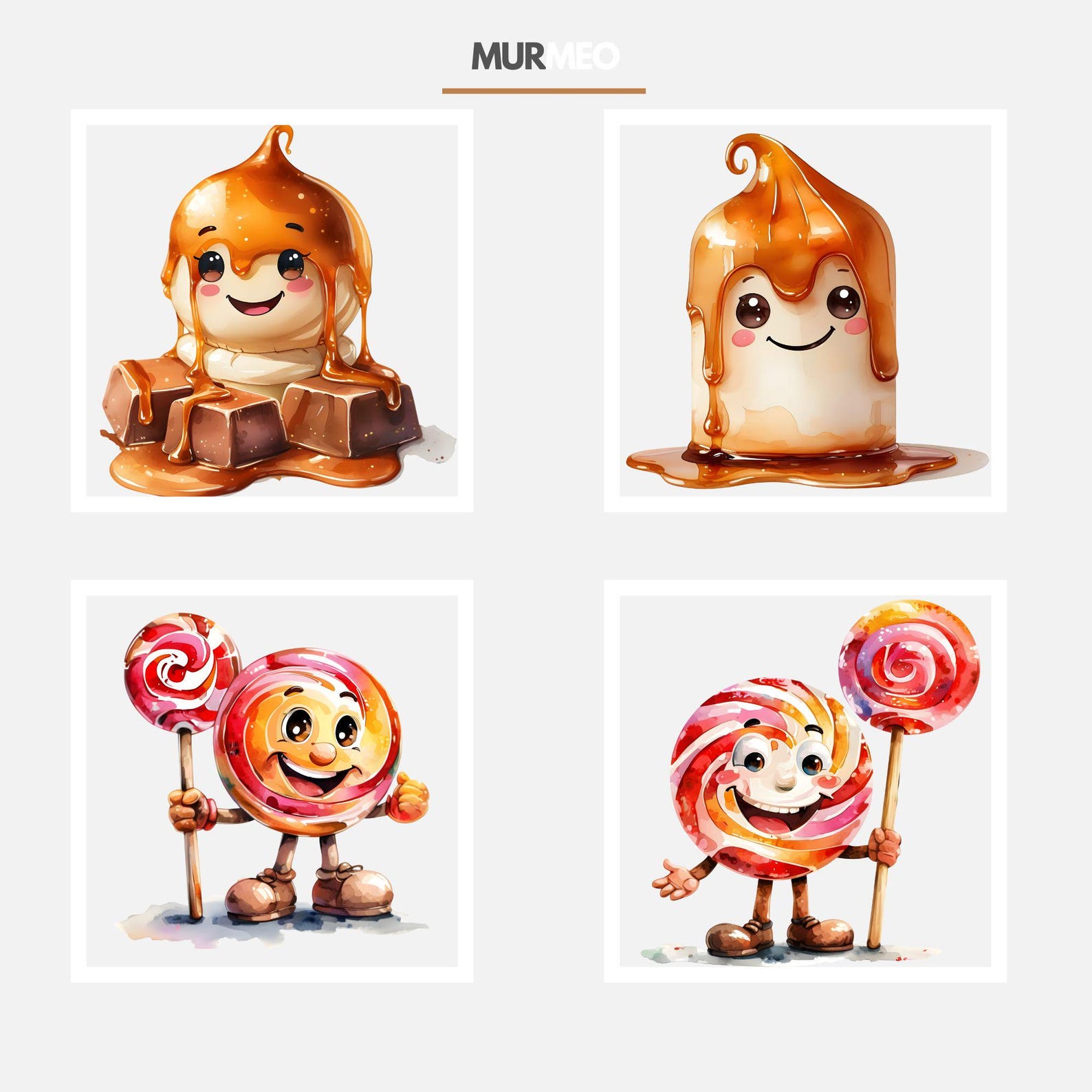 Funny Candy Characters PNG Bundle, Cute Caramel Chocolate Sweets ...
