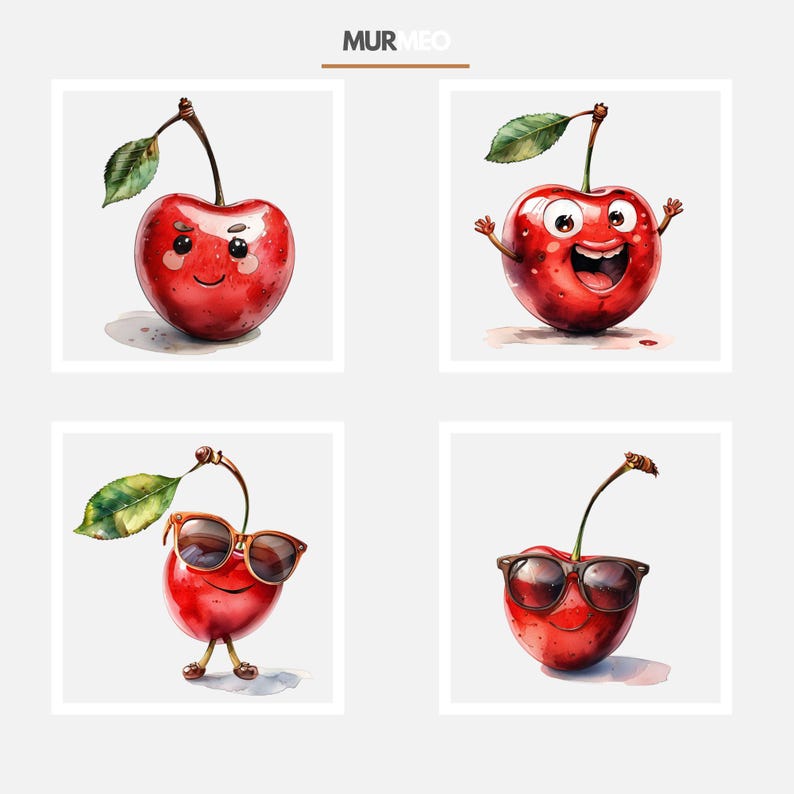 Cherry Emotions Clipart Set, 16 PNG With Transparent Background, Cute ...