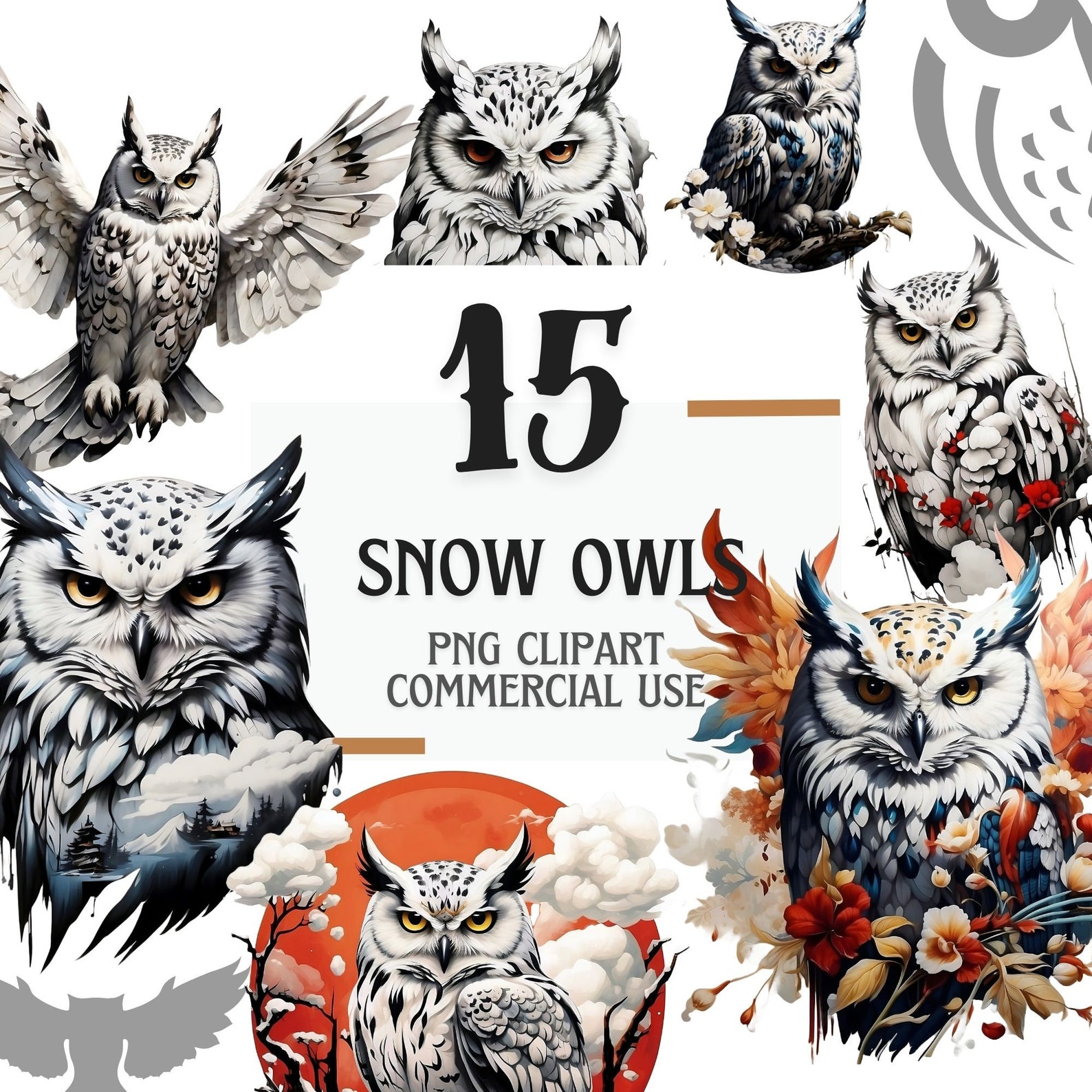 Mystical Snow Owl Clipart, 15 Transparent Pngs, Enchanted Winter ...