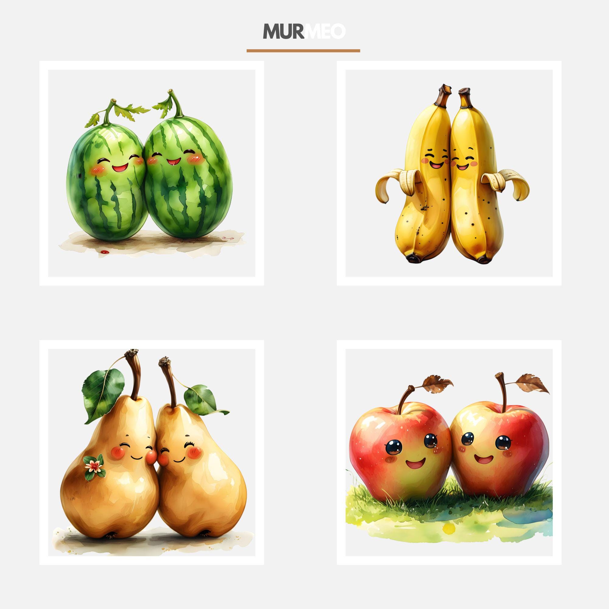 15 Fruits in Love PNG Clipart, Cute Fruit Couples for Valentine's Day ...