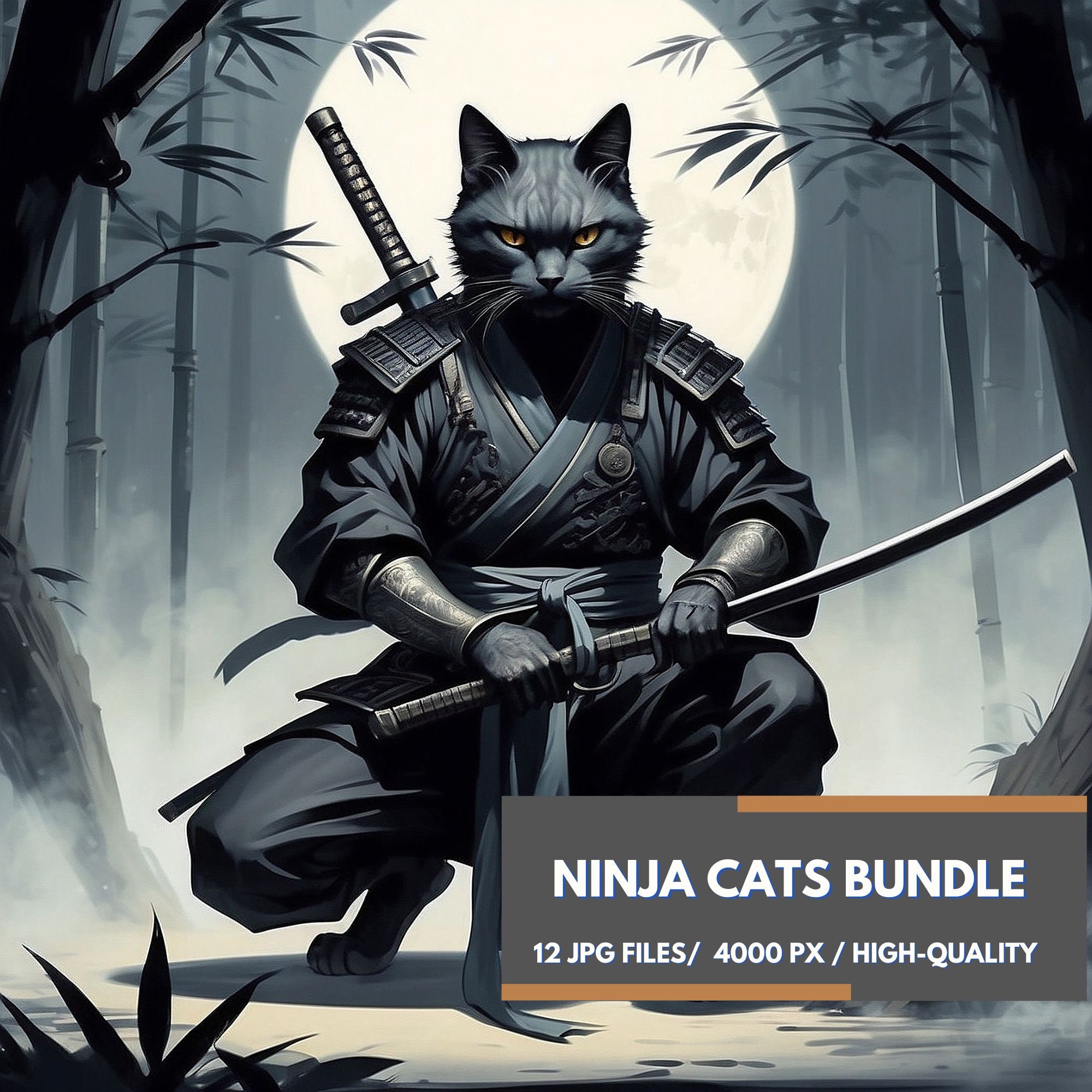Cat Ninjas Clipart Set - 12 High-quality JPG Images, Cat Embroidery ...