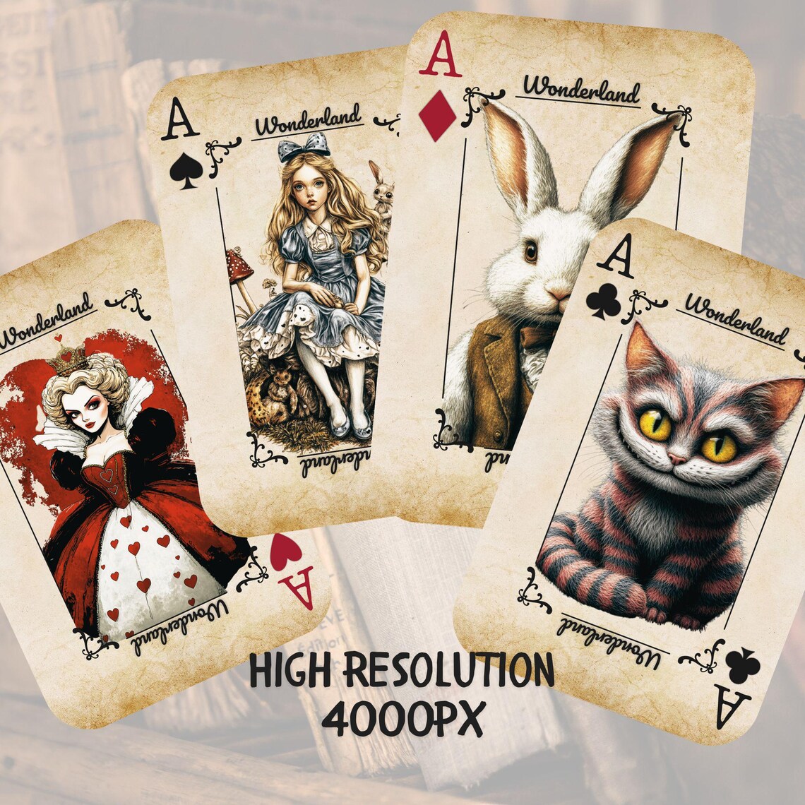 Alice in Wonderland Vintage Playing Cards, Print for Framing, High ...