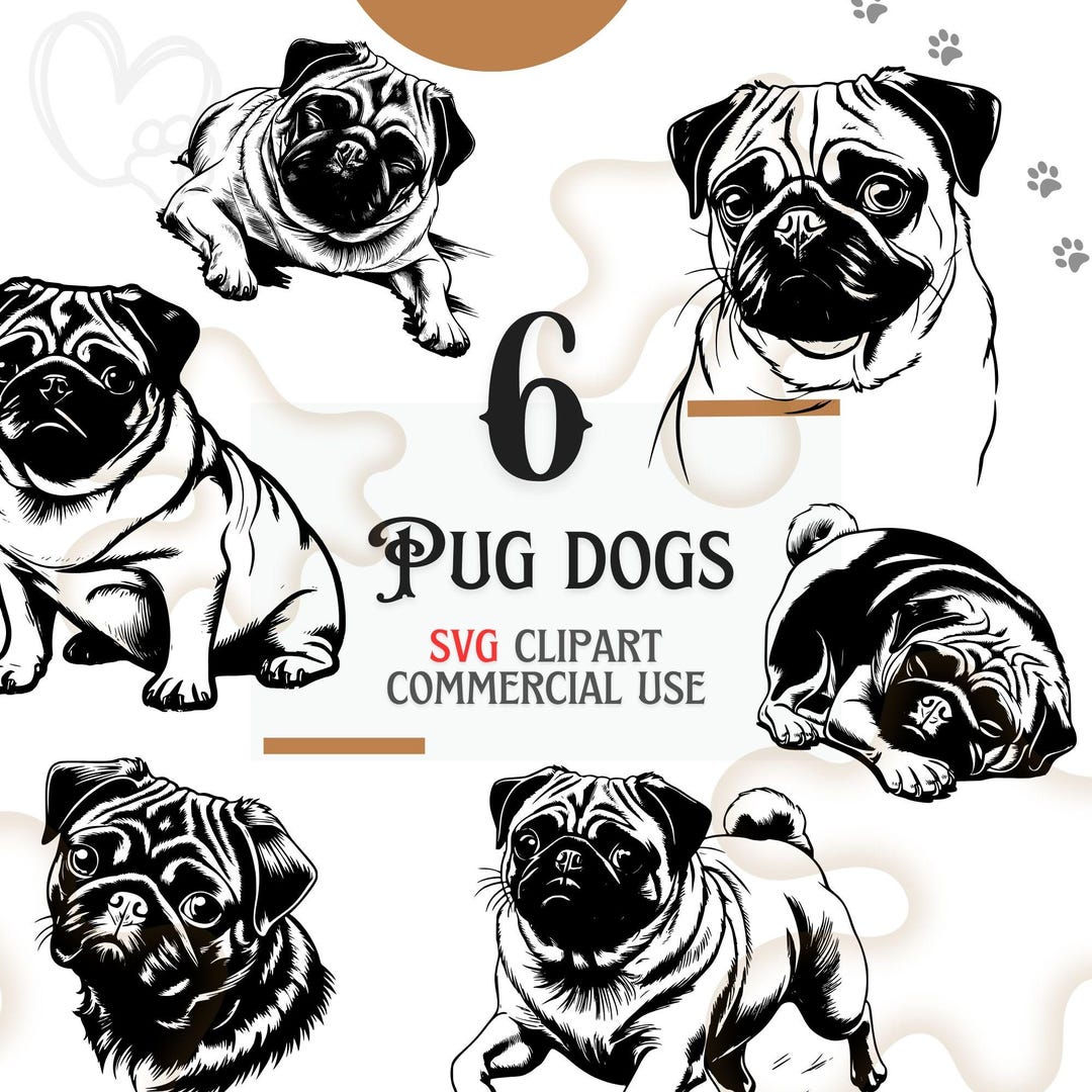 Adorable Pug Dog SVG Vector Clipart, Perfect for Cricut, Silhouette ...