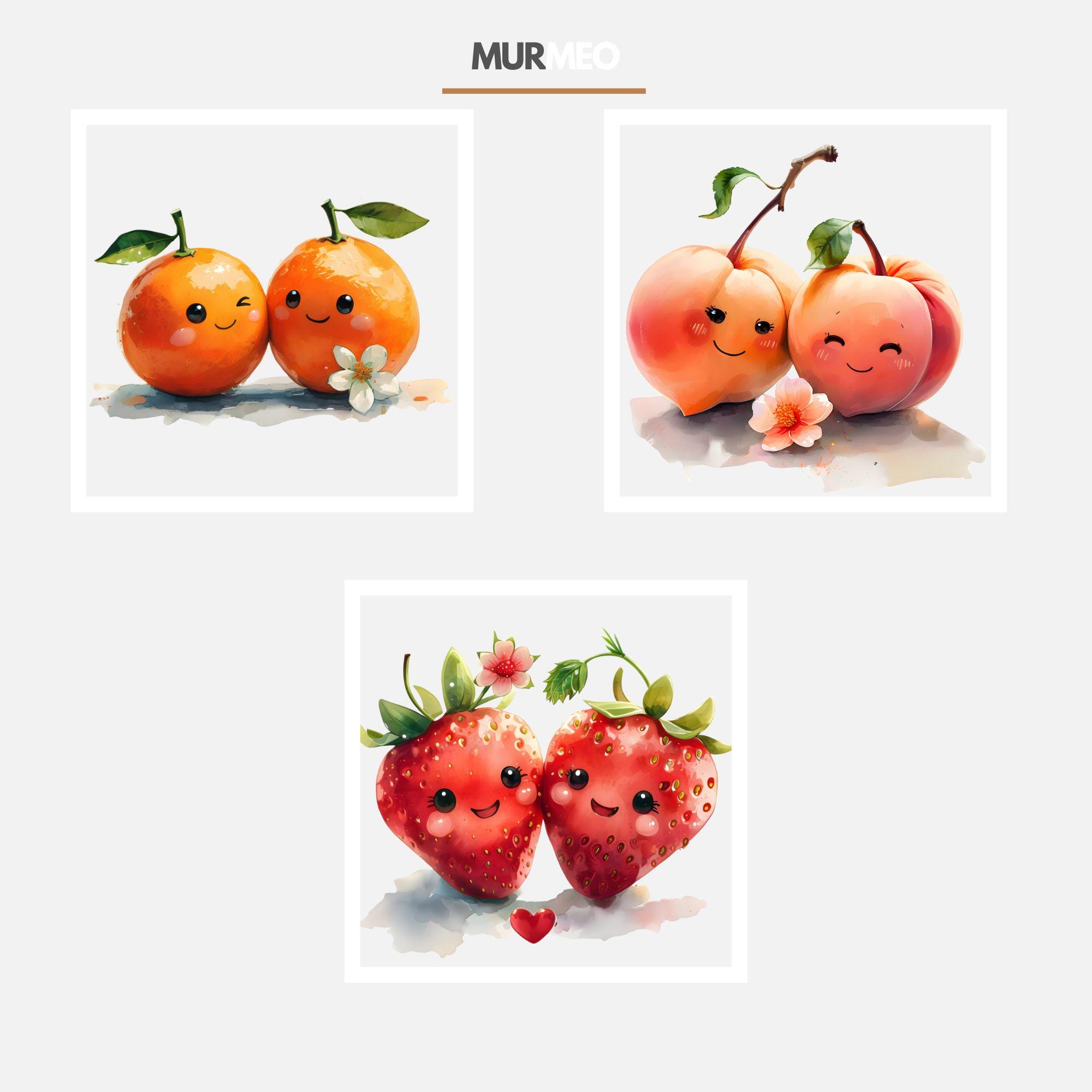 15 Fruits in Love PNG Clipart, Cute Fruit Couples for Valentine's Day ...