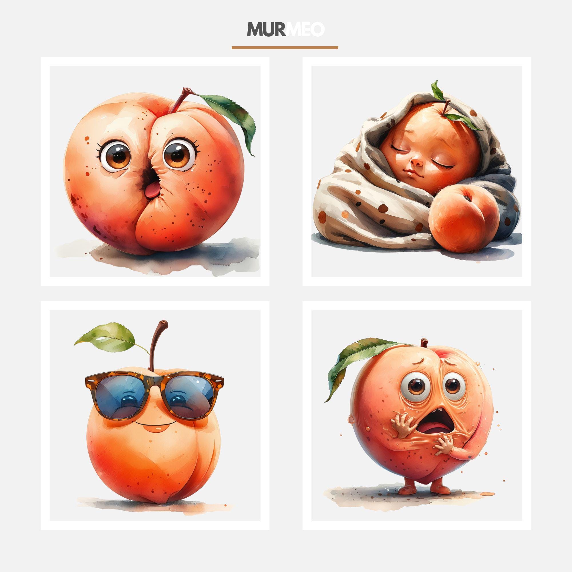 Cute Peach Emotes PNG Bundle, Kawaii Fruit Emoji Set, Funny Stream Chat ...