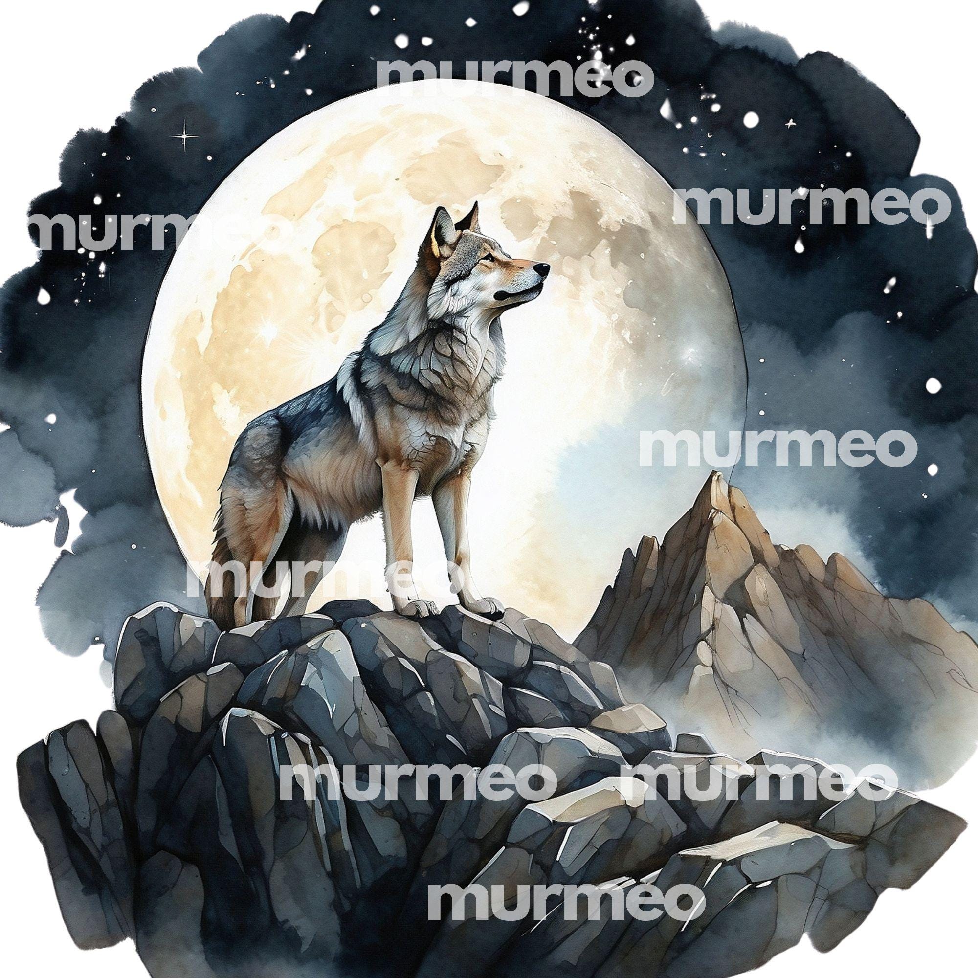 Majestic Wolf & Moon Clipart Set, 15 Watercolor Transparent Pngs of ...