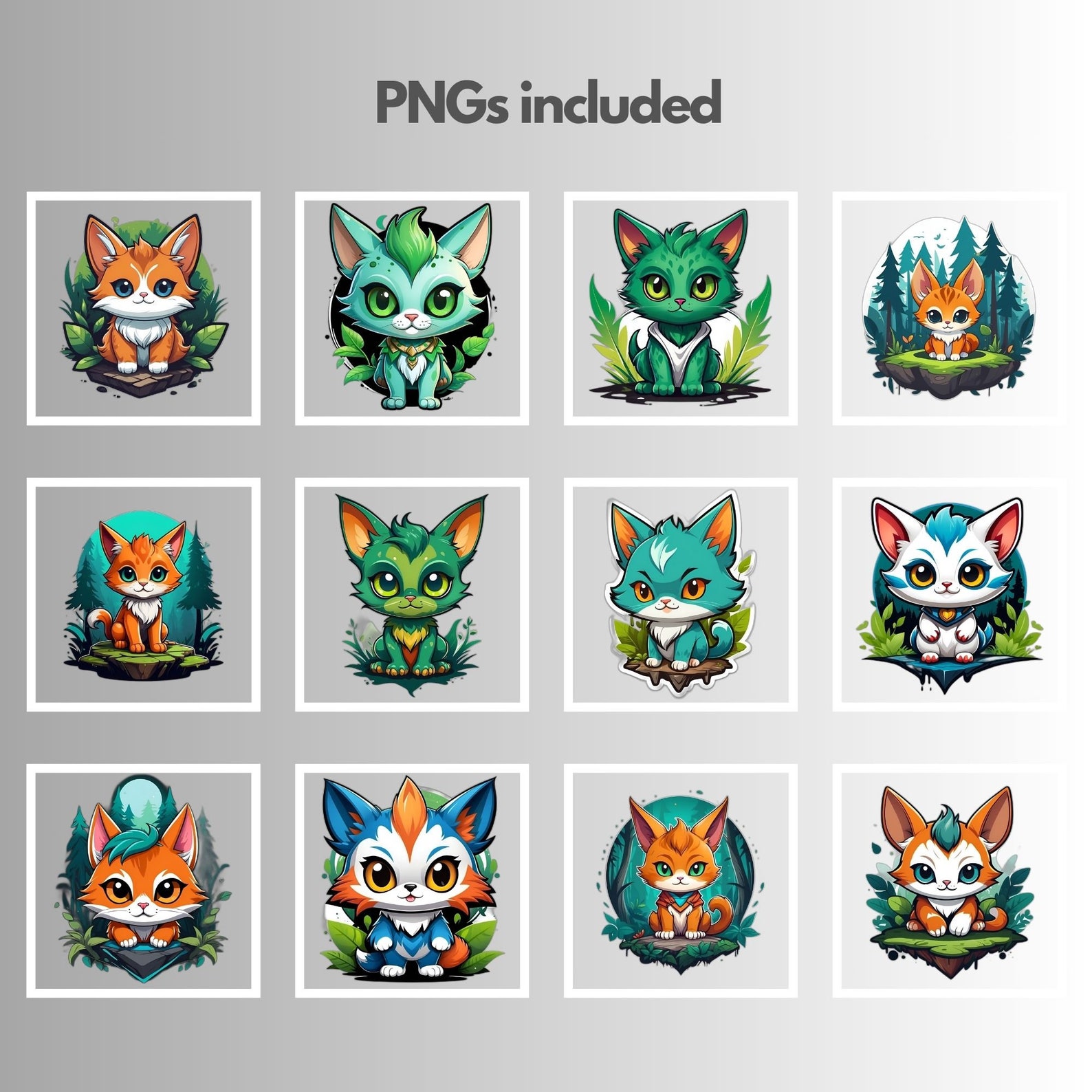 Abyssinian Cat Monster Set of 12 High-quality PNG Images Transparent ...