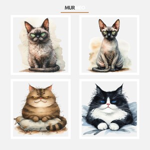 Frazzled Cat, Grumpy Cat Art Print, Funny Cat Illustration Bundle ...