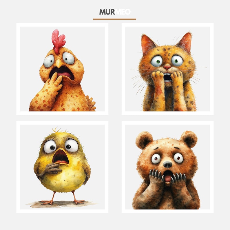 Scared Animals PNG Clipart Set, 16 Funny Animal Illustrations, Cute ...