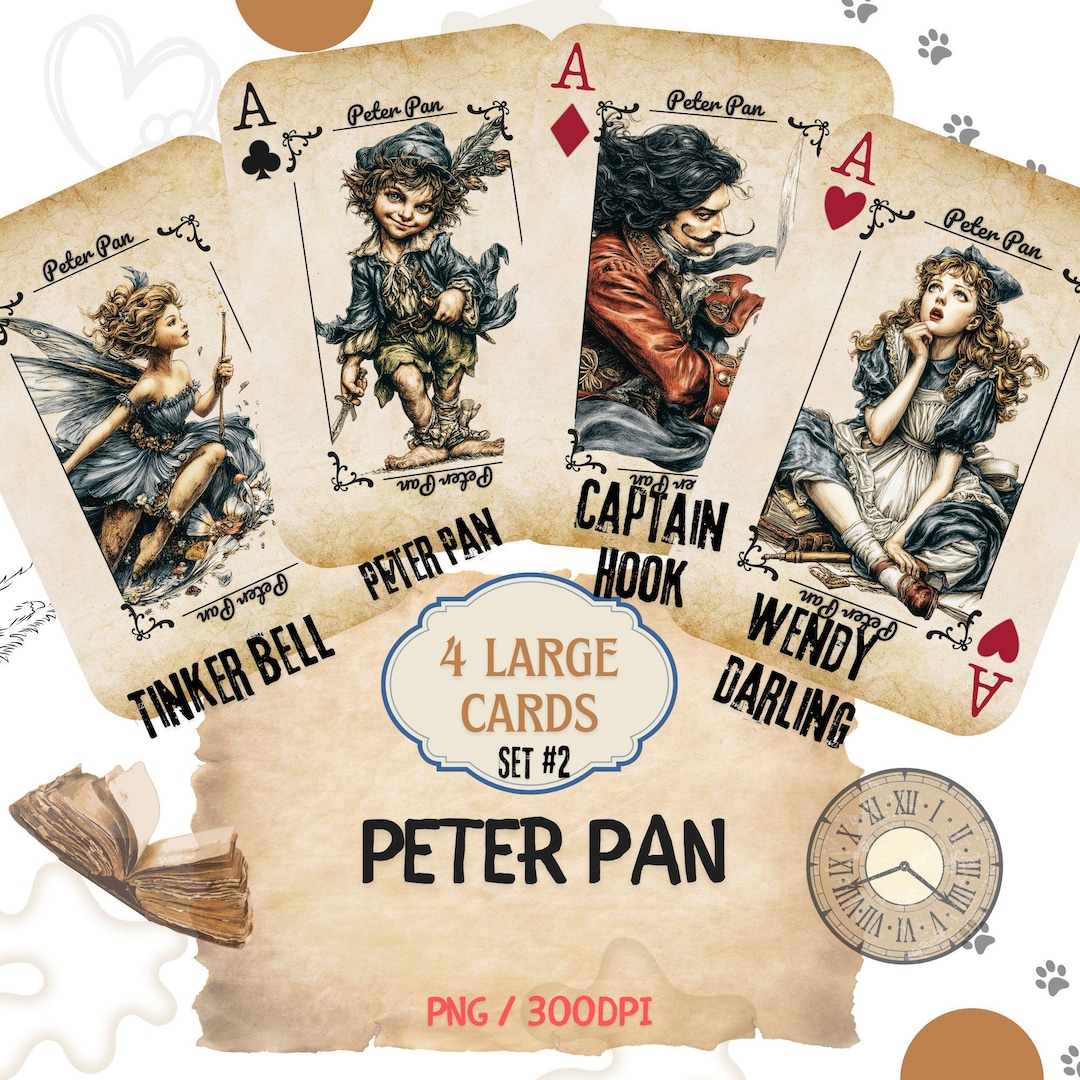 Peter Pan Vintage Playing Cards Set, Tinker Bell Captain Hook Wendy ...