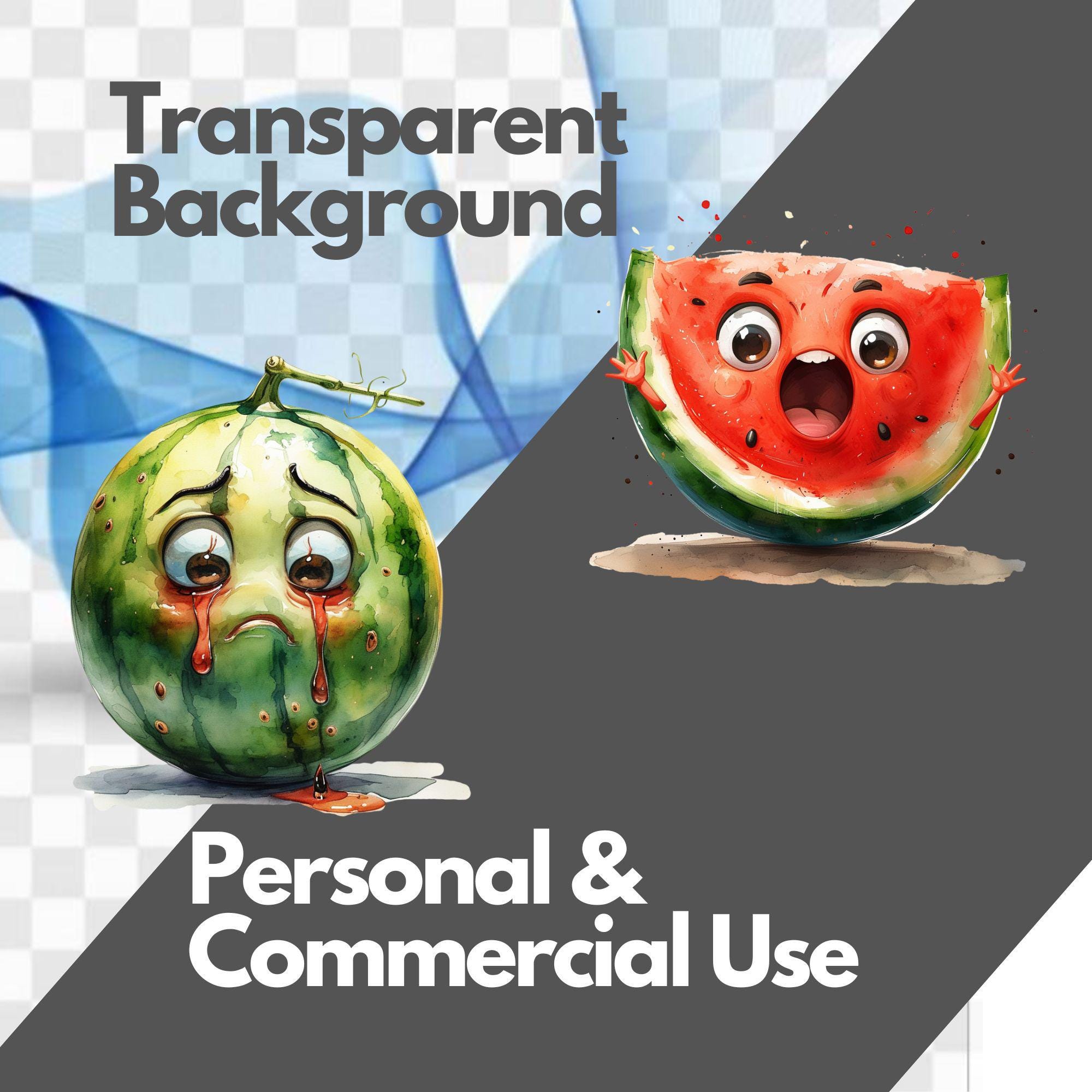 Watermelon Emotes Clipart Set, 20 PNG With Transparent Background, Cute ...