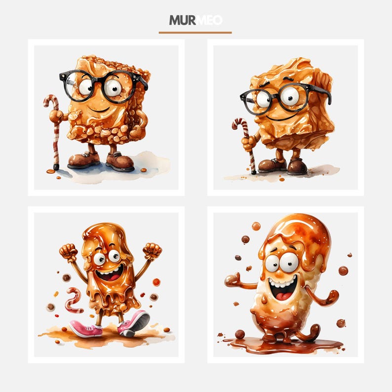 Funny Candy Characters PNG Bundle, Cute Caramel Chocolate Sweets ...
