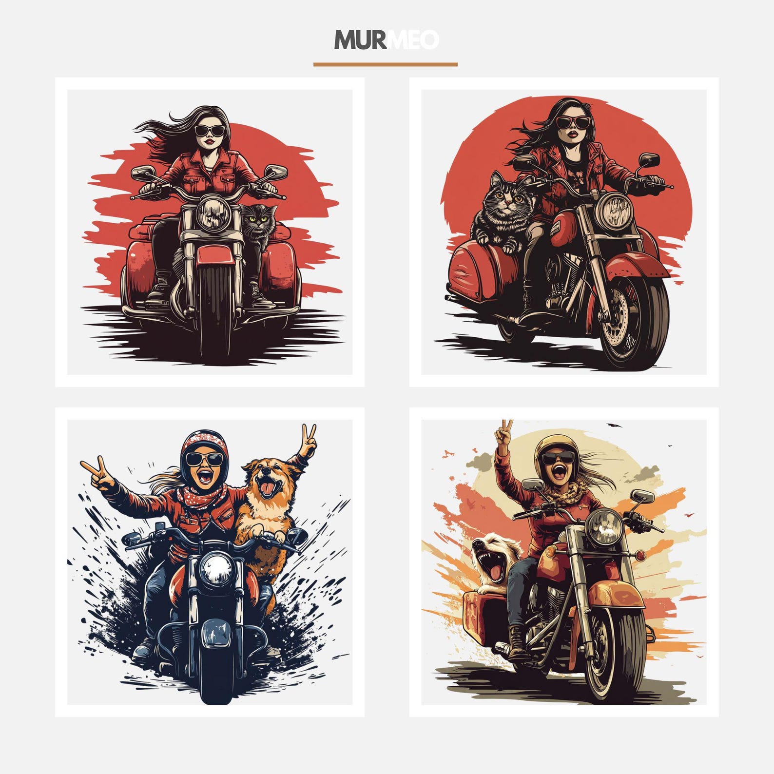 Lady Biker Clipart Bundle With Dogs PNG | 18 Cool Motorcycle Woman ...