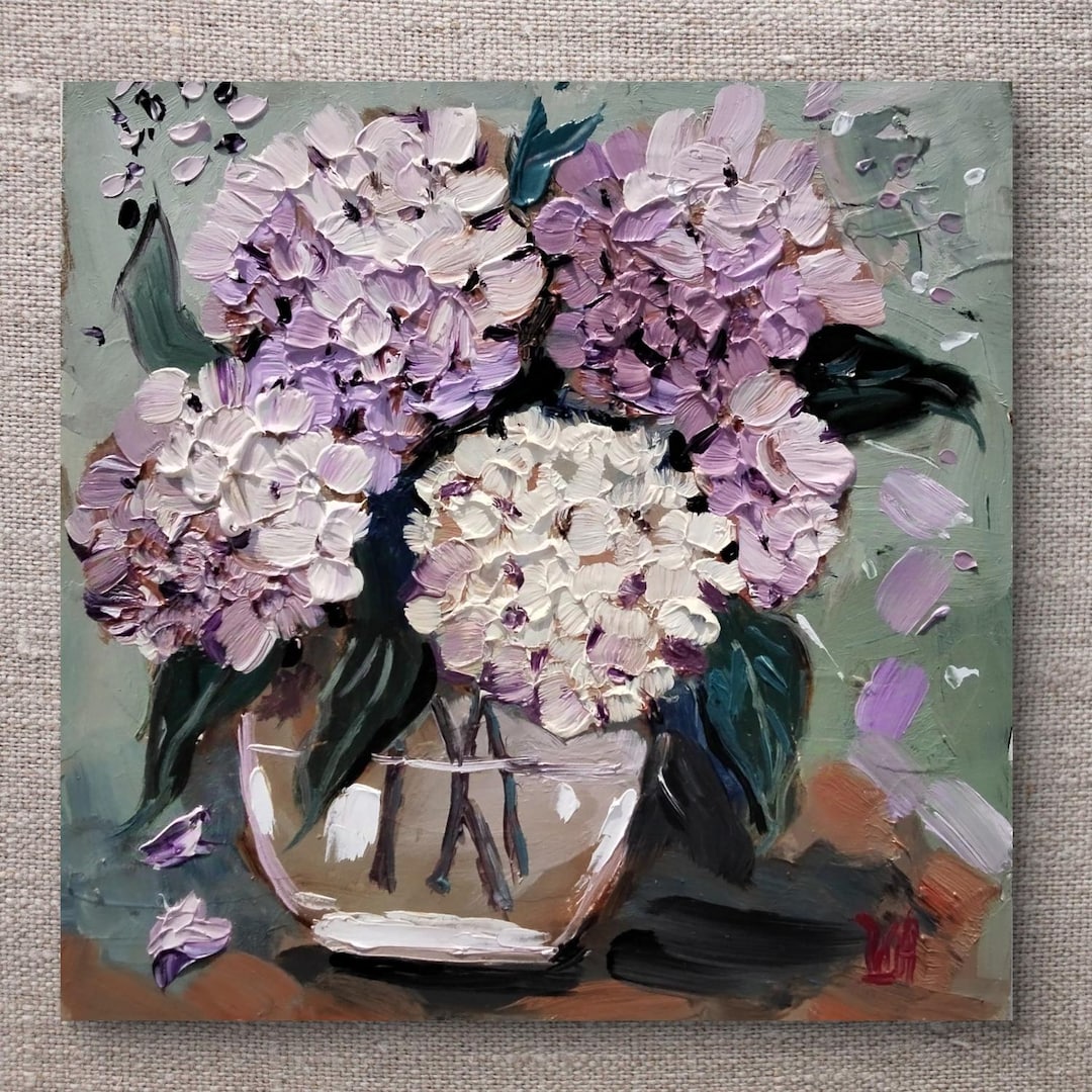 Textured Hydrangea Oil Painting: Floral Still Life Art - Etsy