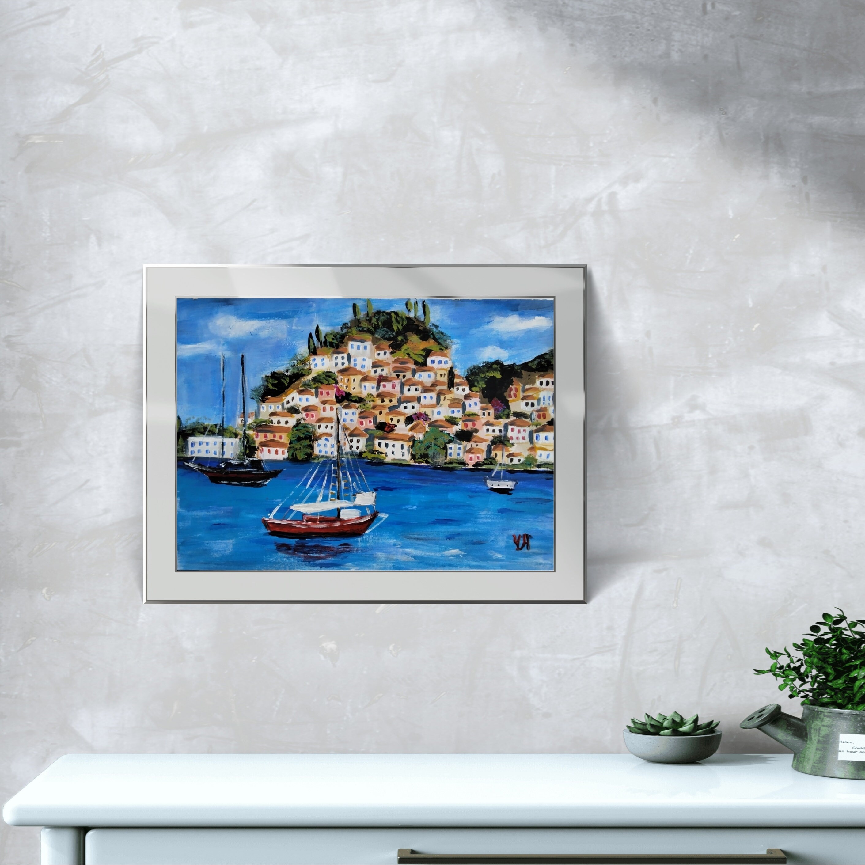 Greek Island Architecture Acrylic Painting original Artwork in Blue and ...
