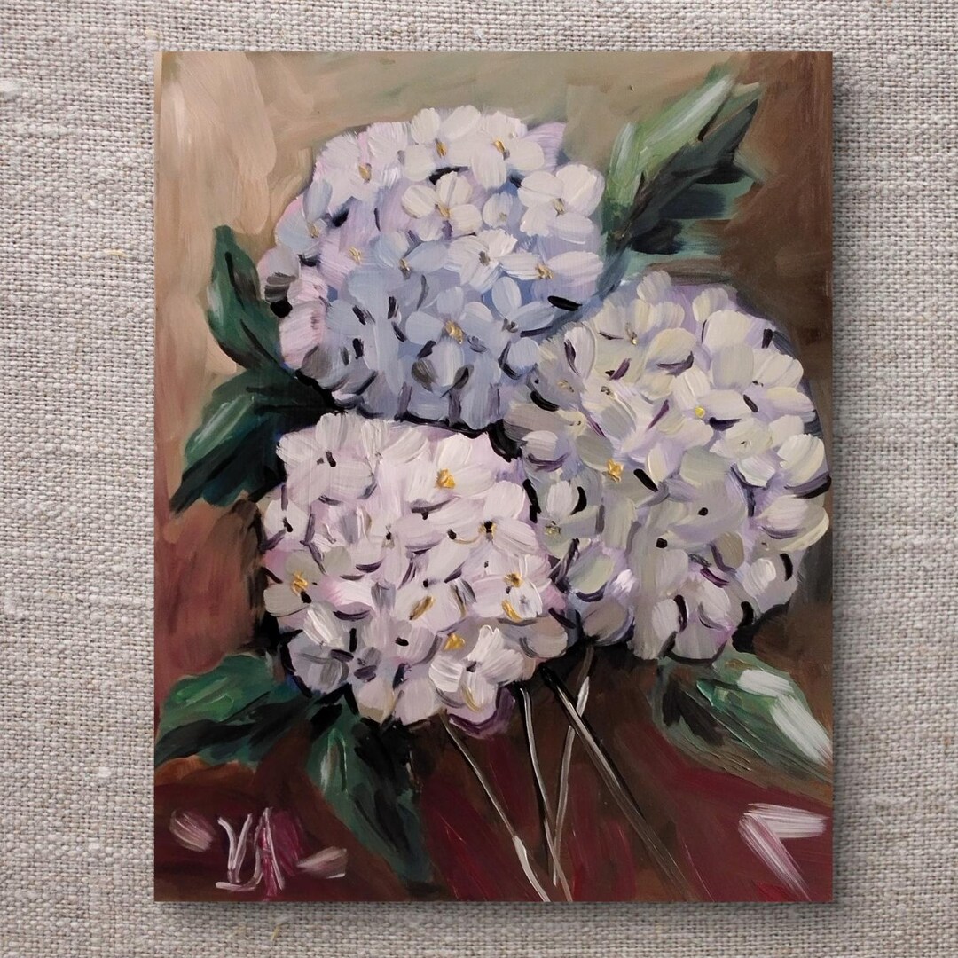 Handmade Hydrangeas Oil Painting: Small Floral Artwork (10/8in) - Etsy