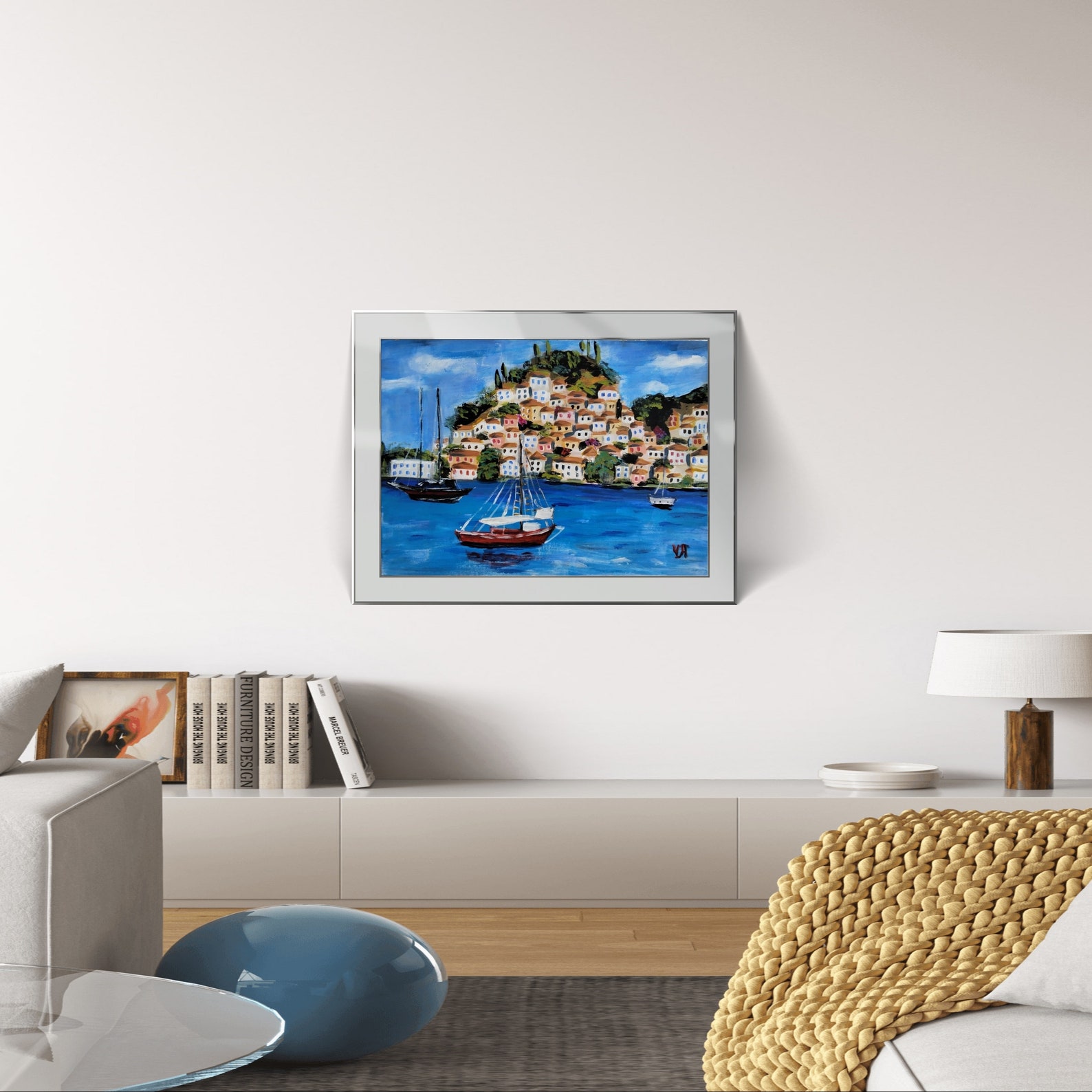 Greek Island Architecture Acrylic Painting original Artwork in Blue and ...