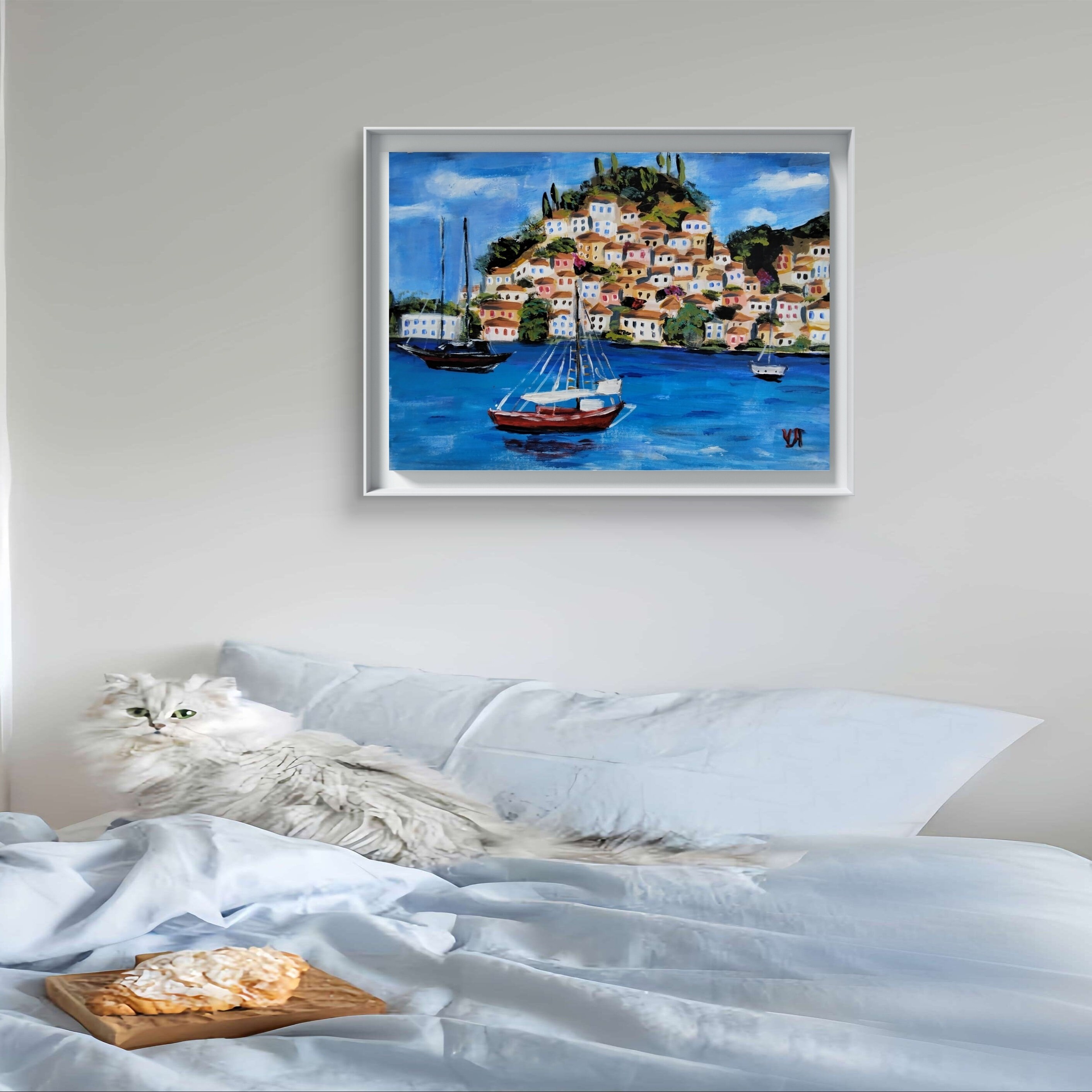 Greek Island Architecture Acrylic Painting original Artwork in Blue and ...