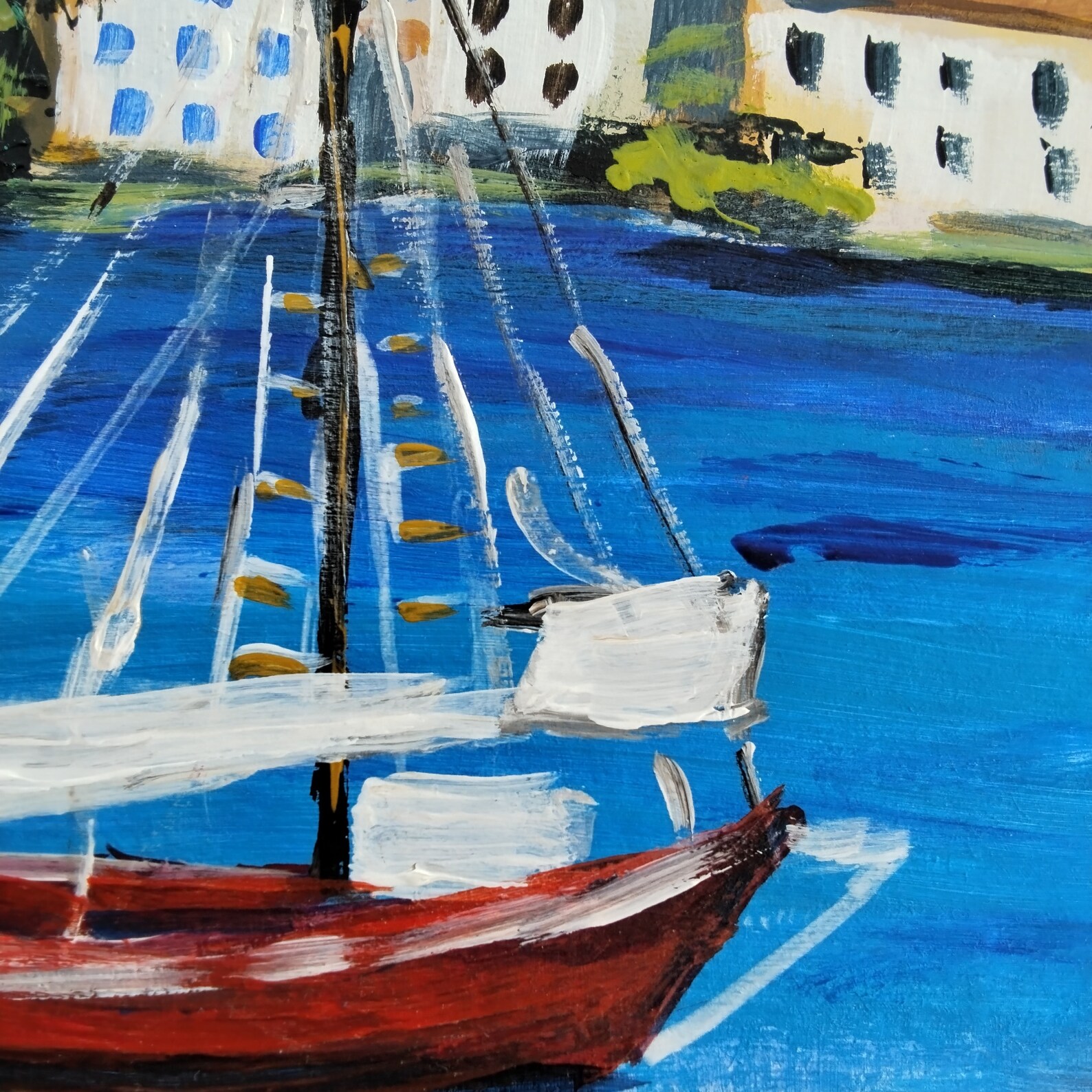 Greek Island Architecture Acrylic Painting original Artwork in Blue and ...